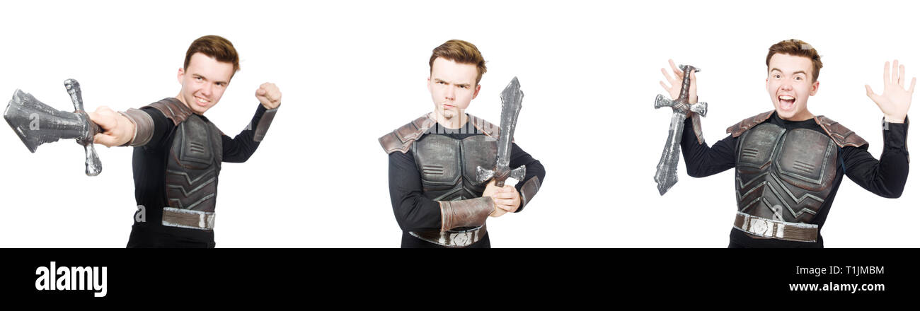 Young funny man in armour suit Stock Photo - Alamy