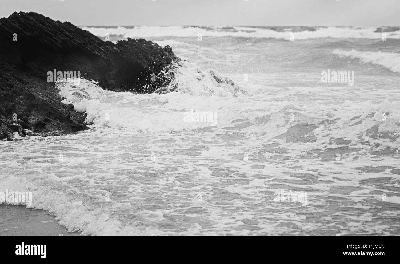 Coastal art print, monochrome and seascape concept - Atlantic ocean ...