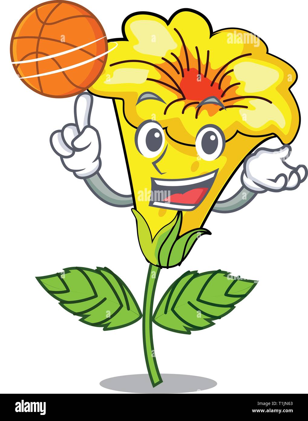 With basketball allamanda flower in the shape cartoon vector ...