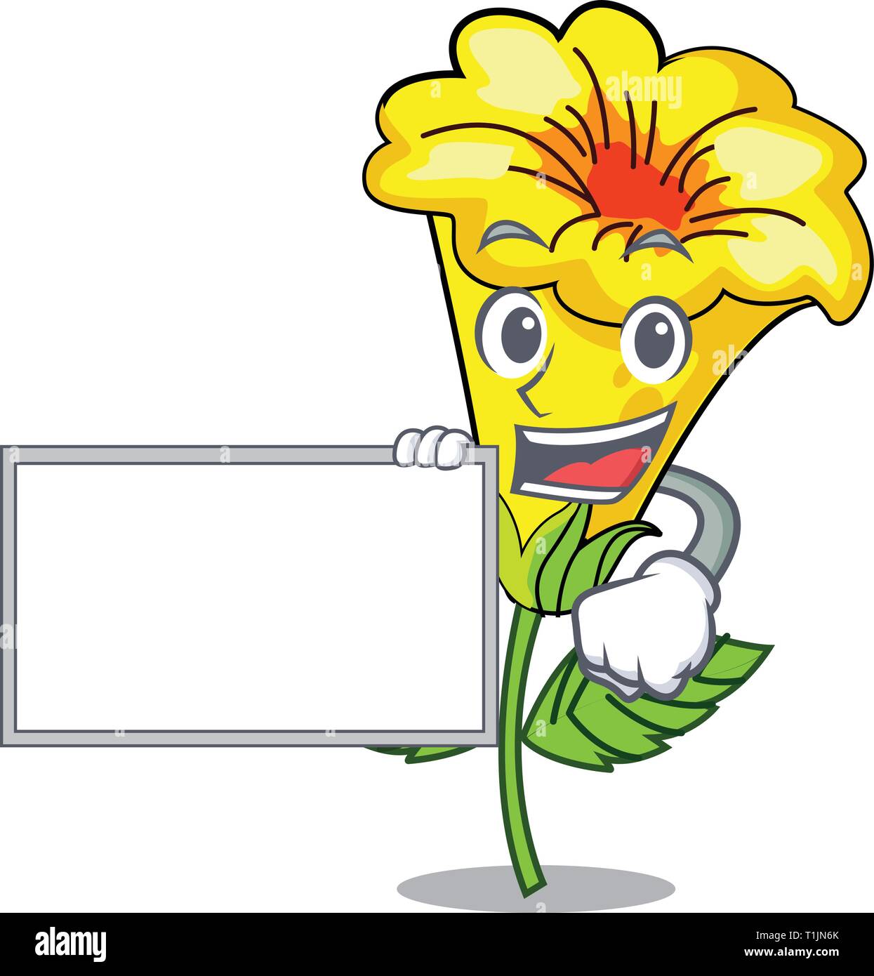 With board allamanda flower in the shape cartoon vector illustration ...