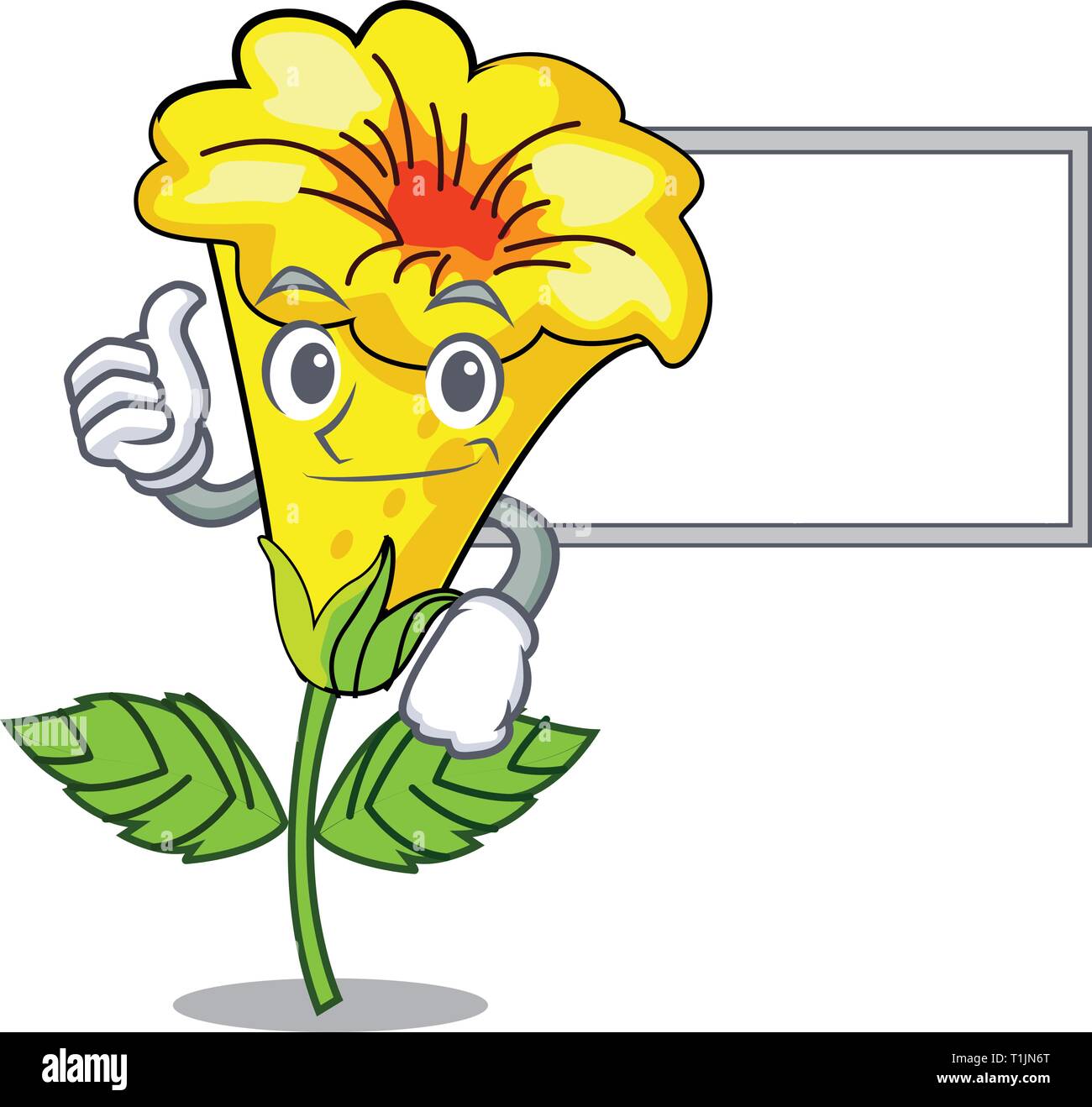 Thumbs up with board allamanda flower in the shape cartoon vector ...