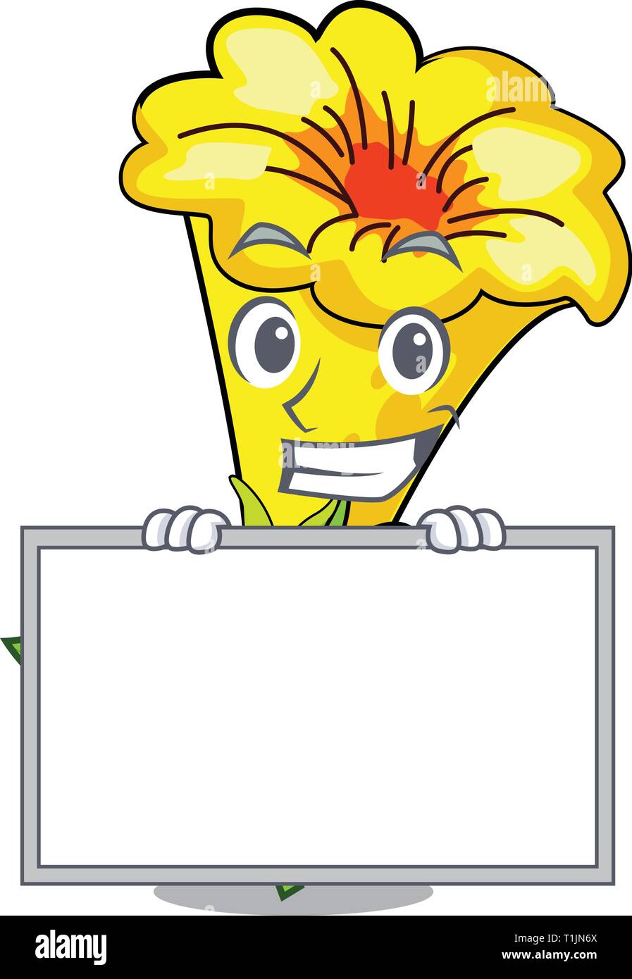 Grinning with board allamanda flower in the shape cartoon vector ...