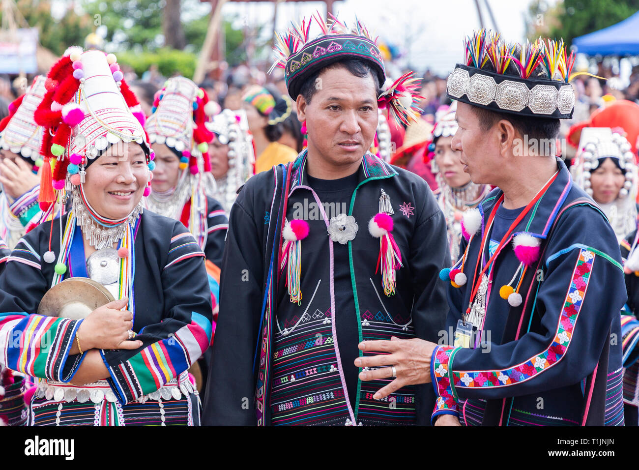 Akha hill tribe with traditional clothes on Akha Swing Festival Stock ...
