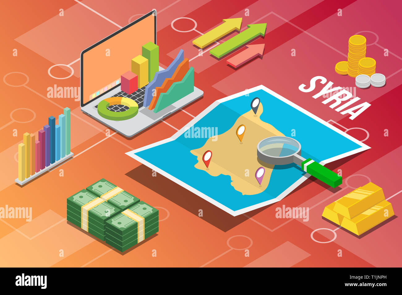 syria syrian arab republic isometric business economy growth country ...