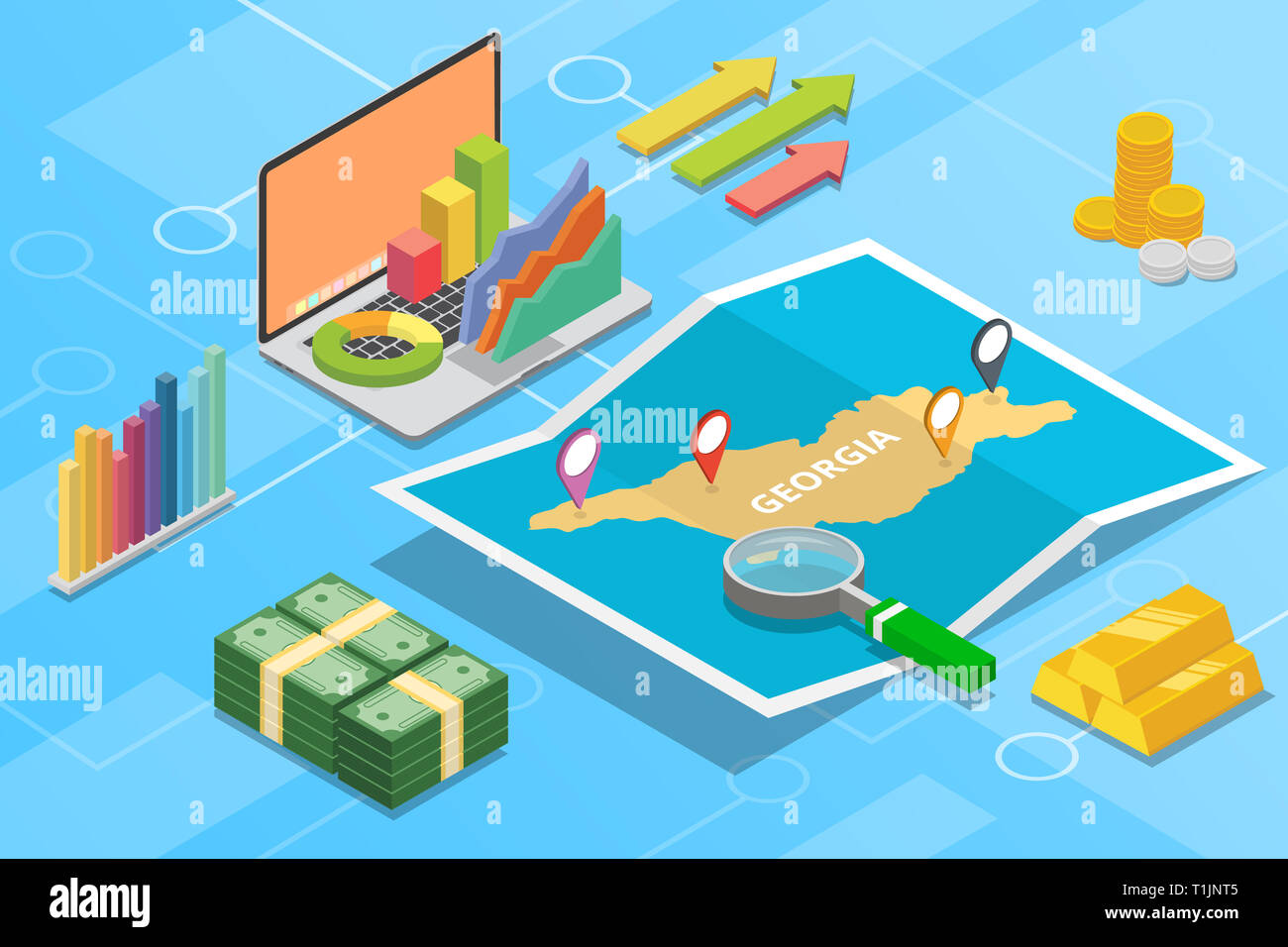 georgia isometric business economy growth country with map and finance ...