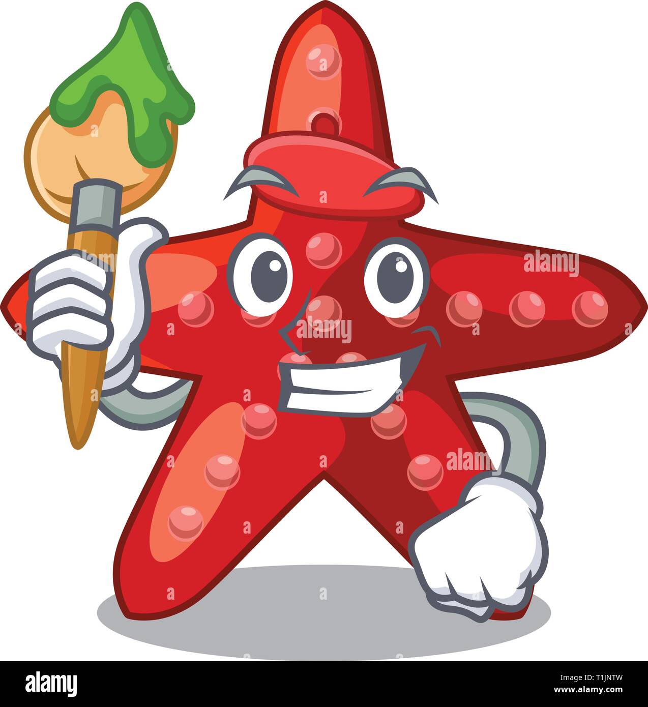 Artist red starfish isolated with the character vector illustration ...