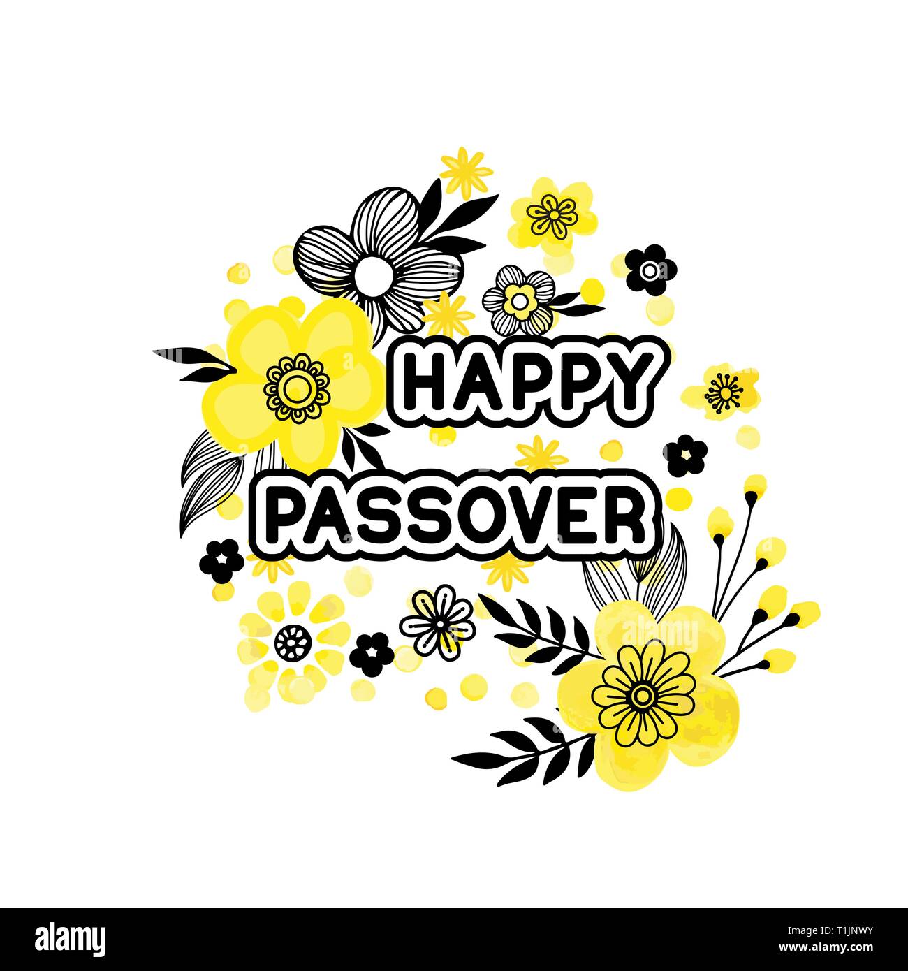 Jewish holiday greeting card template. Yellow and black spring flowers ...