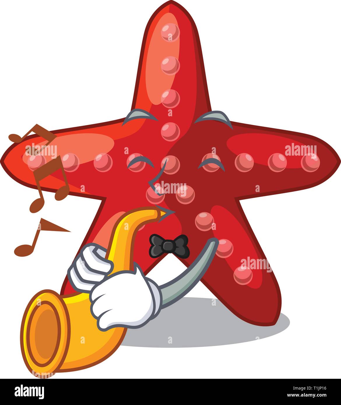 With trumpet red starfish in the cartoon shape vector illustration ...