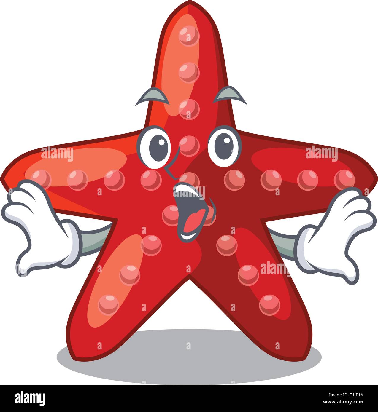 Surprised red starfish in the cartoon shape vector illustration Stock ...