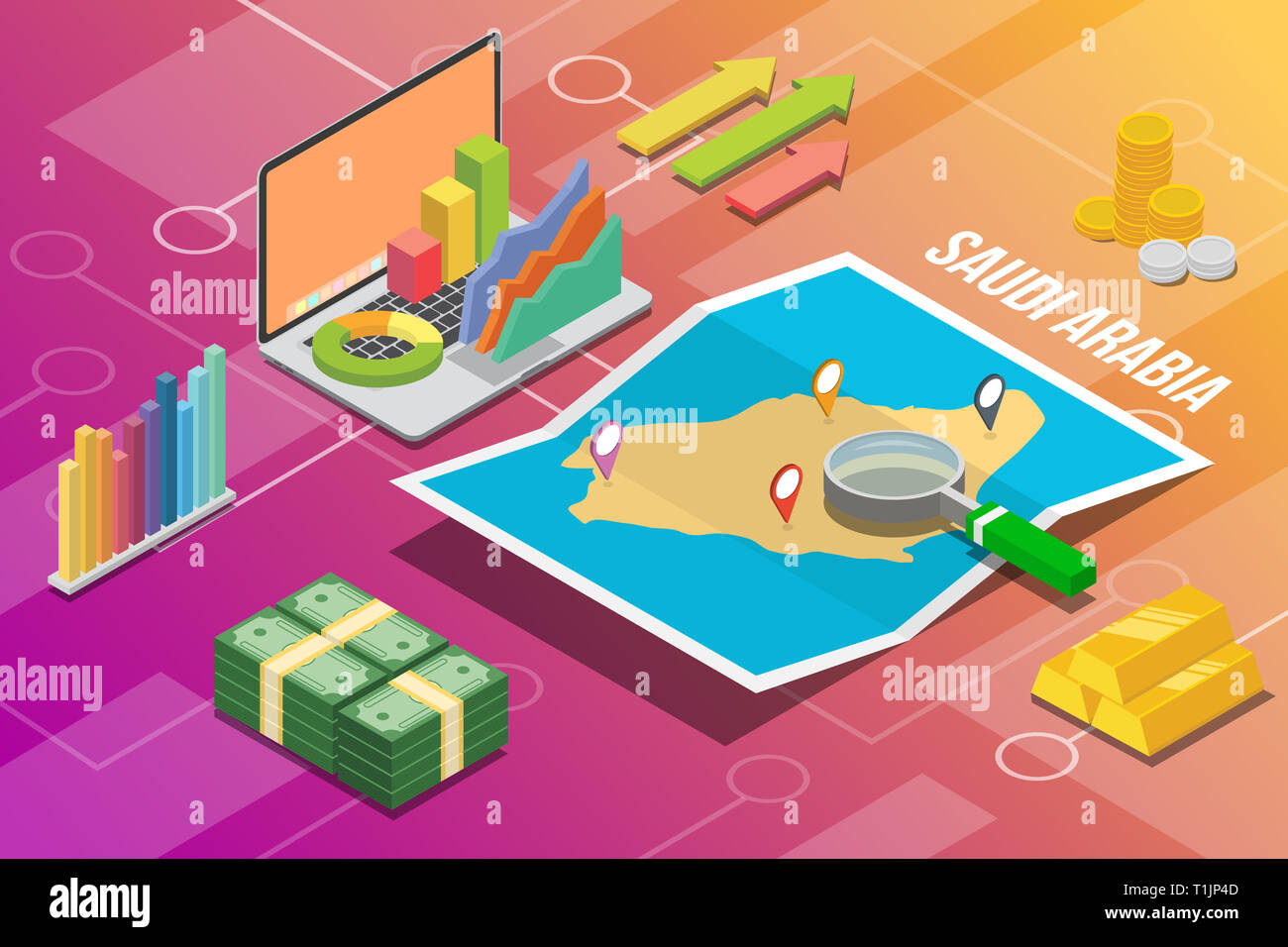 kingdom of saudi arabia isometric business economy growth country with ...