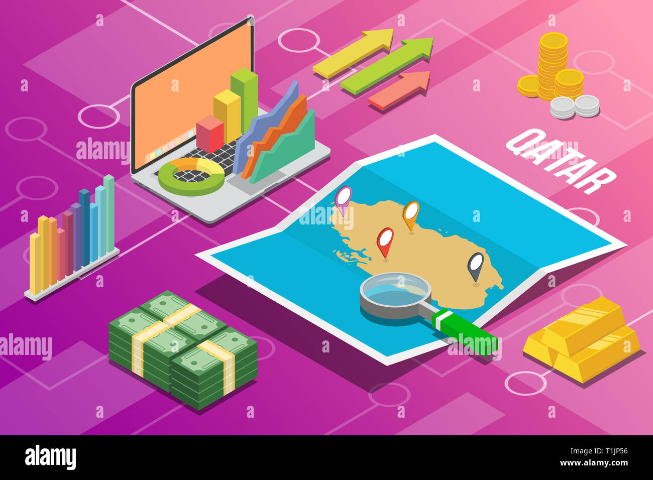 state of qatar isometric business economy growth country with map and ...