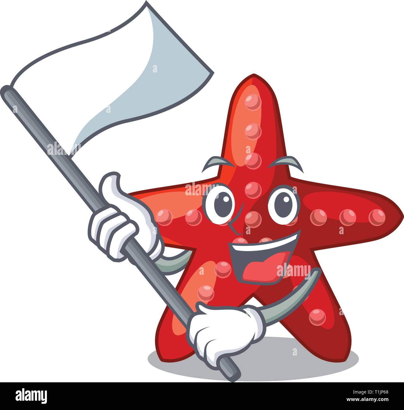 With flag toy red starfish cartoon above table vector illustration ...