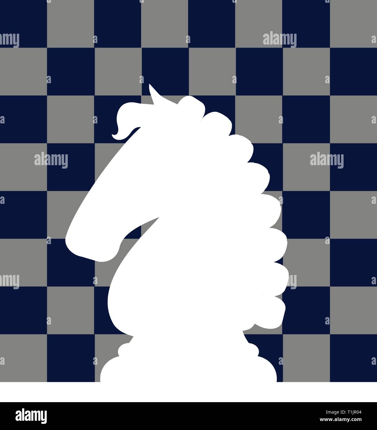 White knight chess piece reversed out of chess board background graphic ...