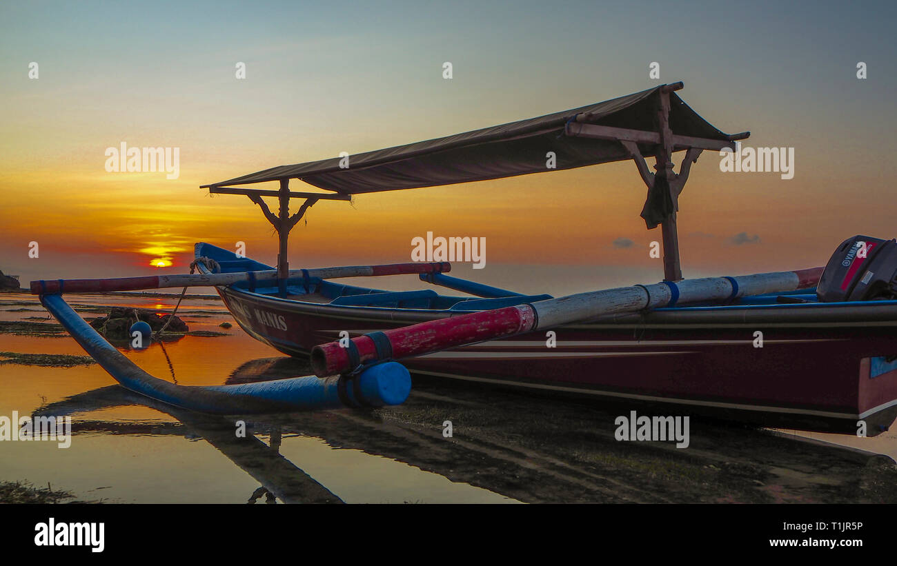 traditional boat jukung bali at Sanur Indonesia Stock Photo - Alamy
