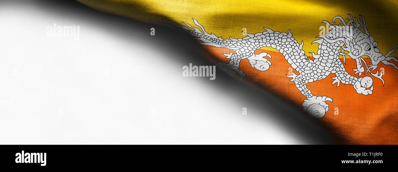 Bhutan waving flag- on white background - right top corner flag Stock ...