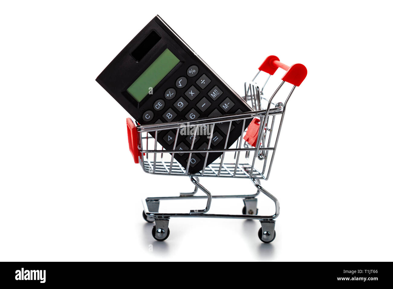 Shopping cart and calculator isolated on white background Stock Photo ...