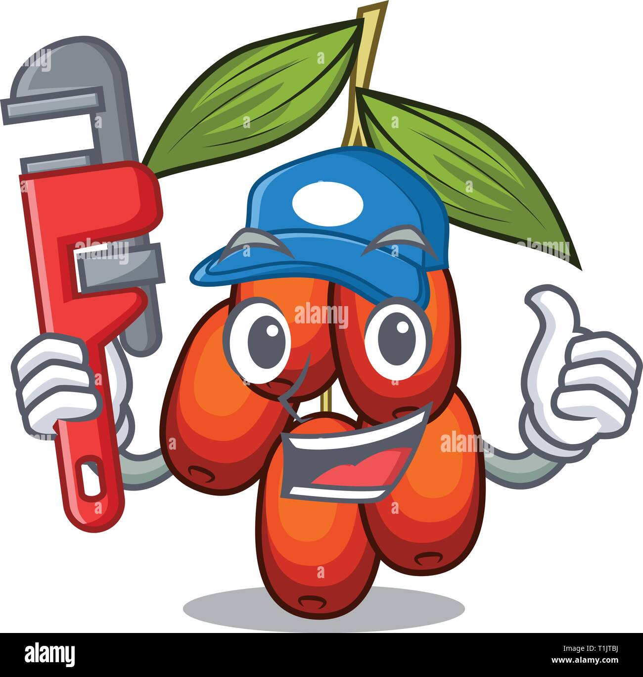 Plumber jujube fruit above character wooden table vector illustration ...