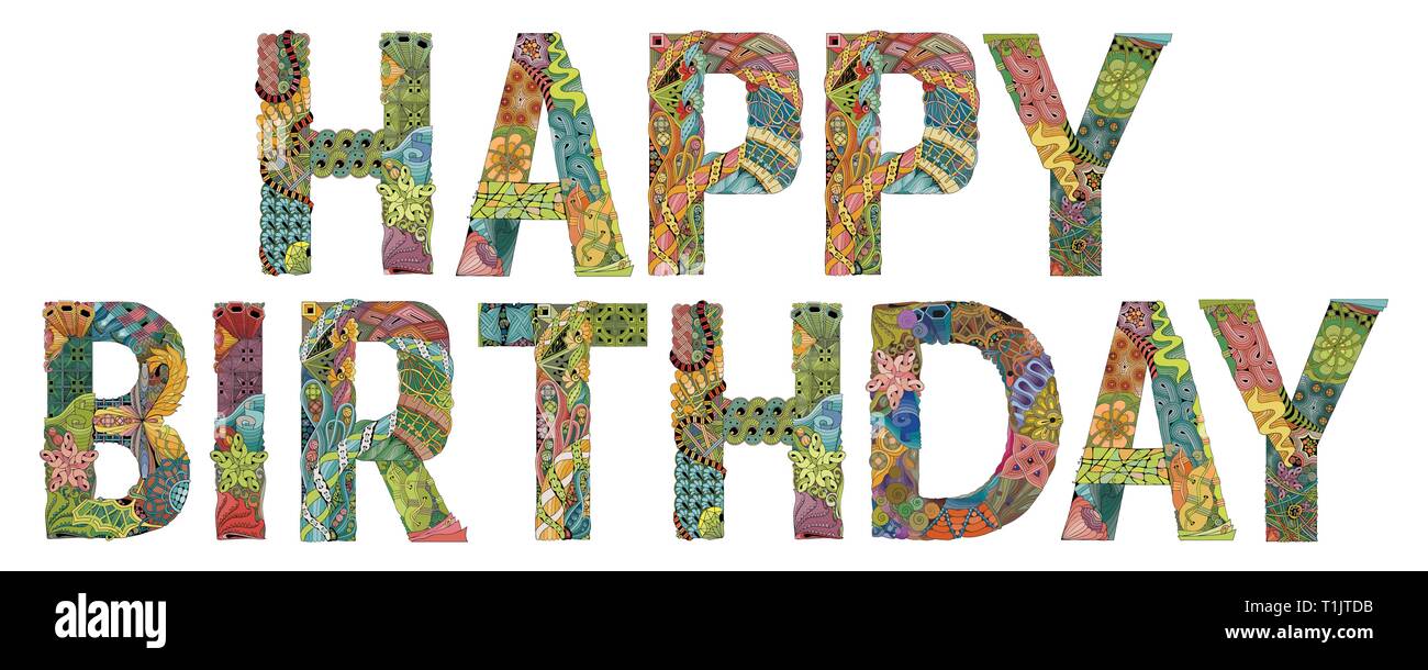 Hand-painted art design. Hand drawn illustration words HAPPY BIRTHDAY ...