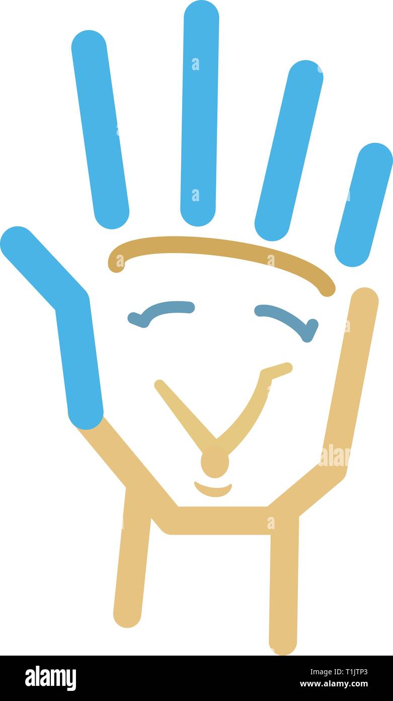 Happy hand, blue finger hair & a big smile showing on the hand palm ...