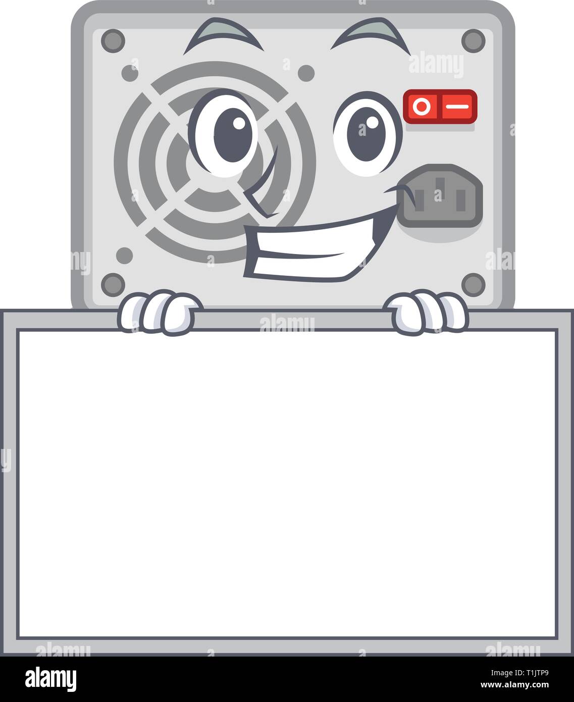 Grinning with board power supply isolated in the cartoon vector ...