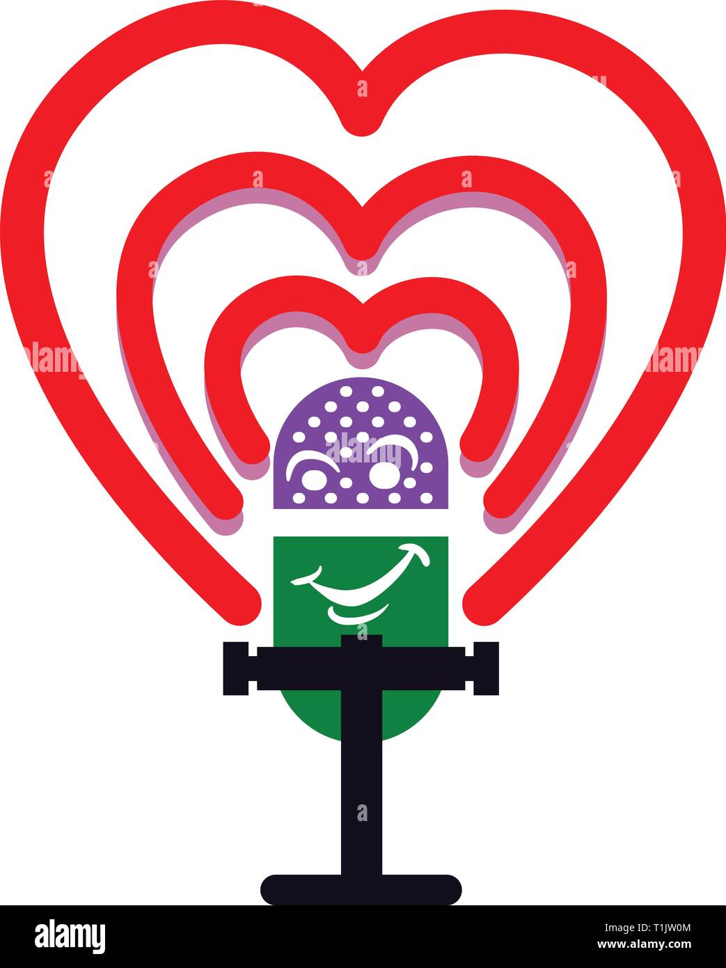 Old style microphone with a face & heart sound waves Stock Vector Image ...