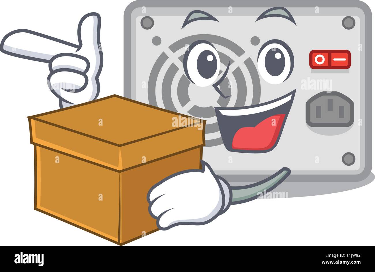With box power supply in the shape characters vector illustration Stock ...