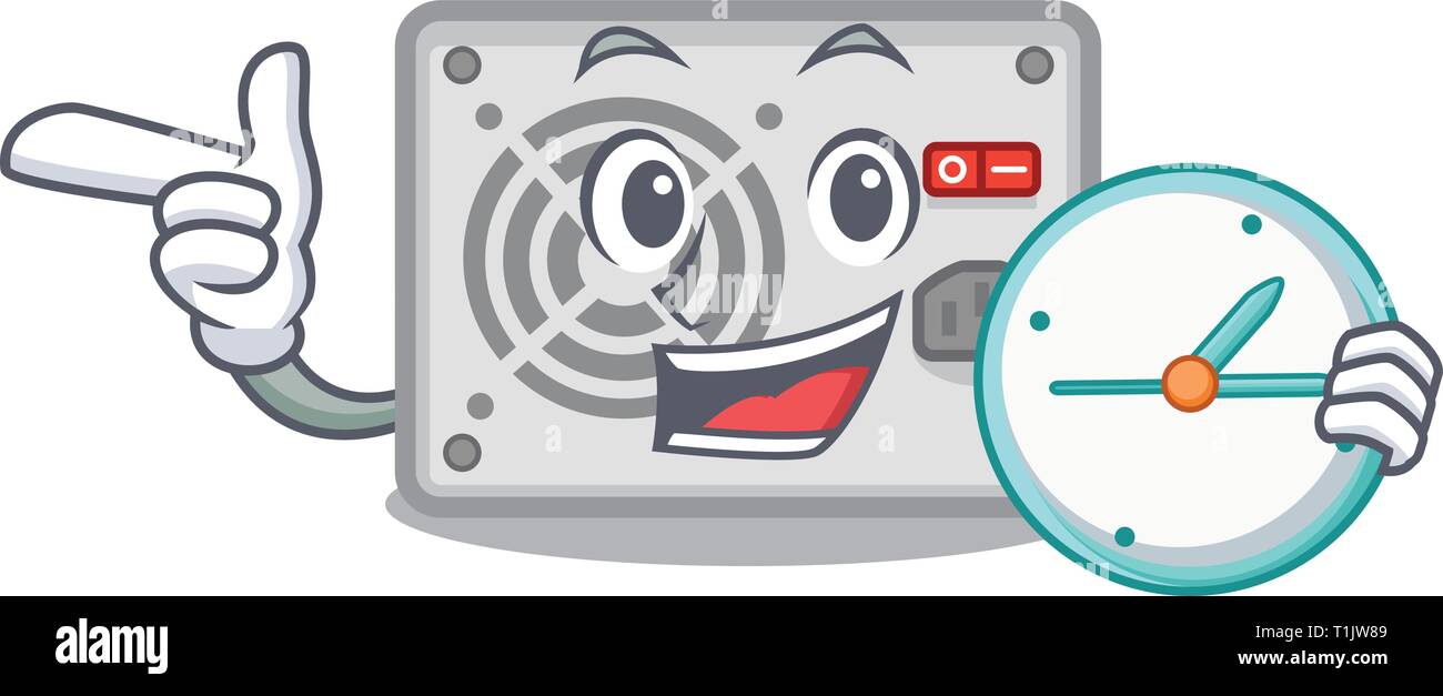 With clock power supply in the shape characters vector illustration ...