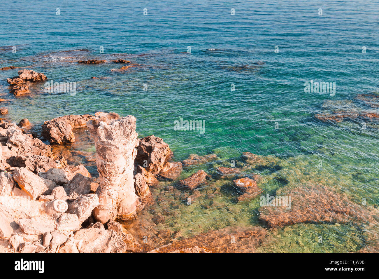 Column shaped rock on the coast of Zakynthos, Greece. Popular touristic ...