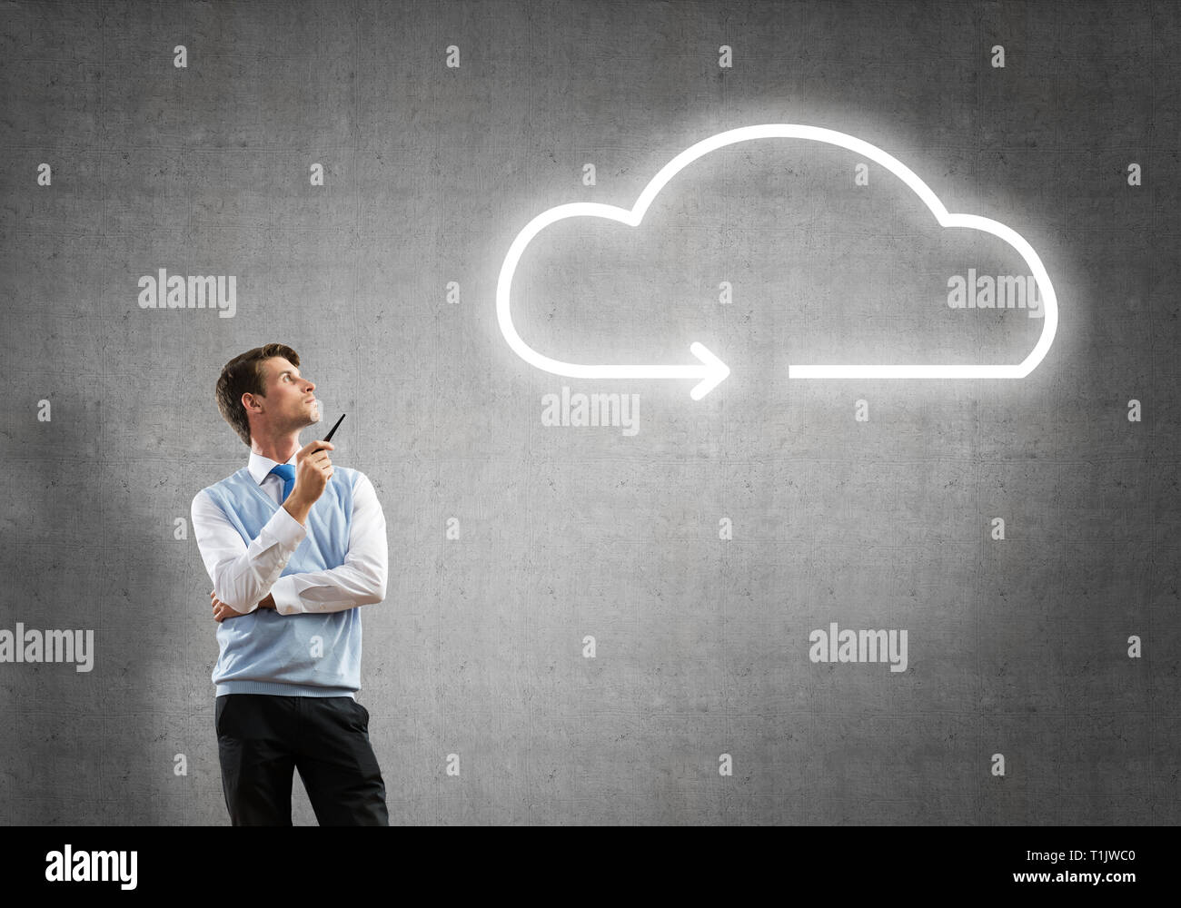Elegant banker wearing red tie and cloud as idea concept Stock Photo ...
