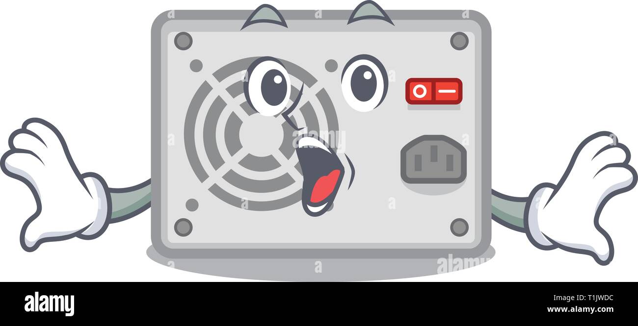 Surprised mascot power supply sticks to pc vector illustration Stock ...