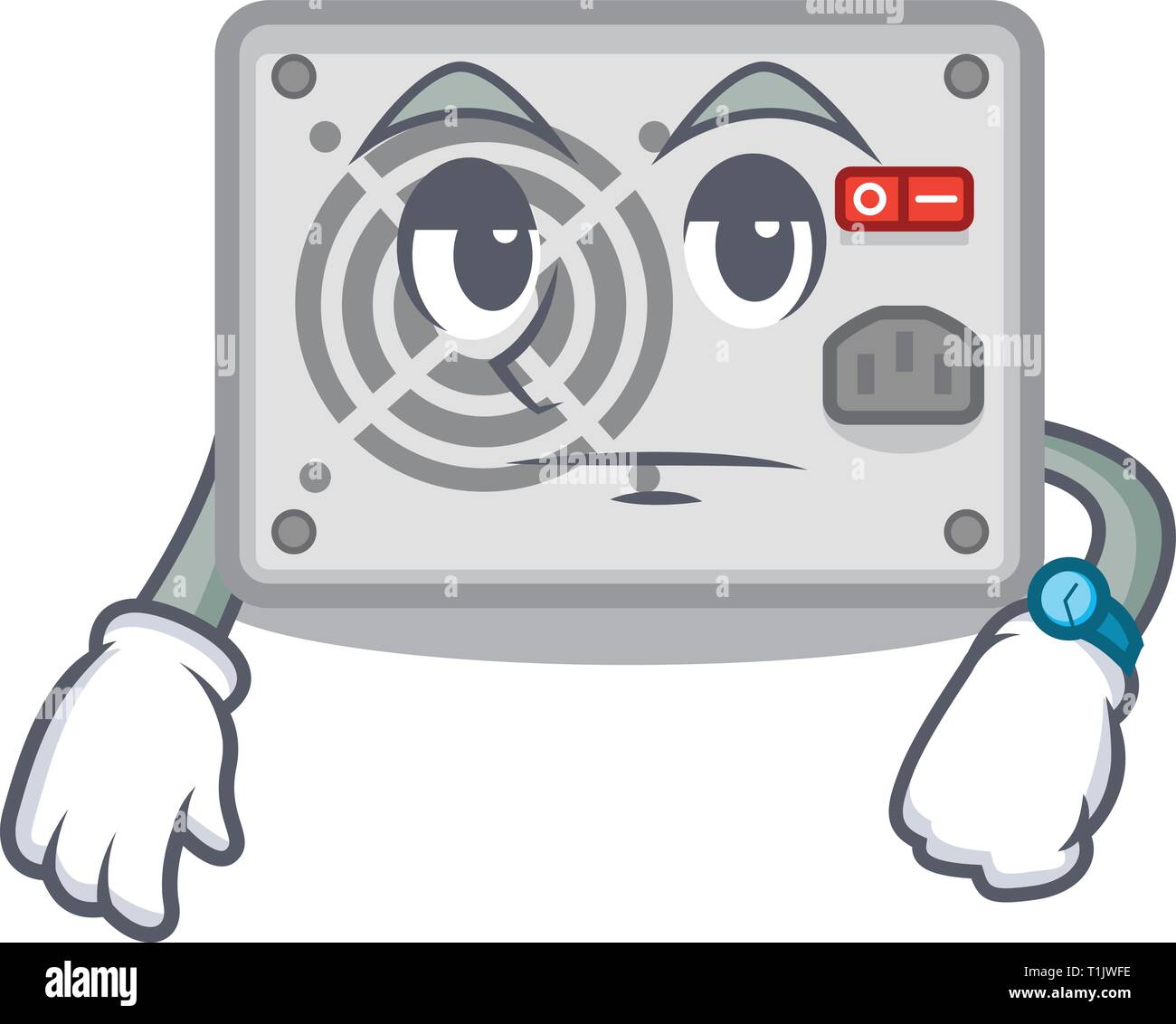 Waiting cartoon power supply on the computer vector illustration Stock ...