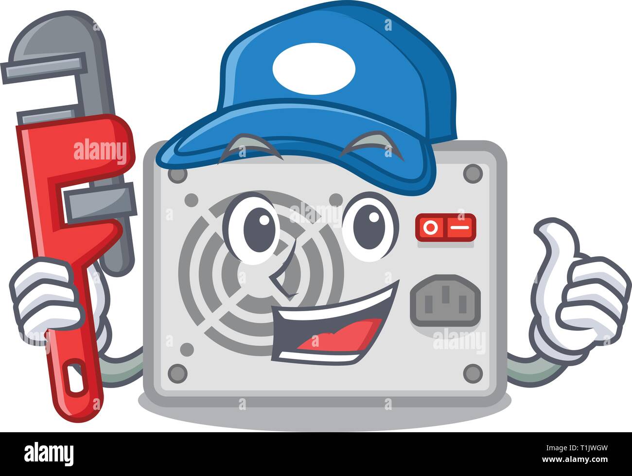 Plumber cartoon power supply on the computer vector illustration Stock ...