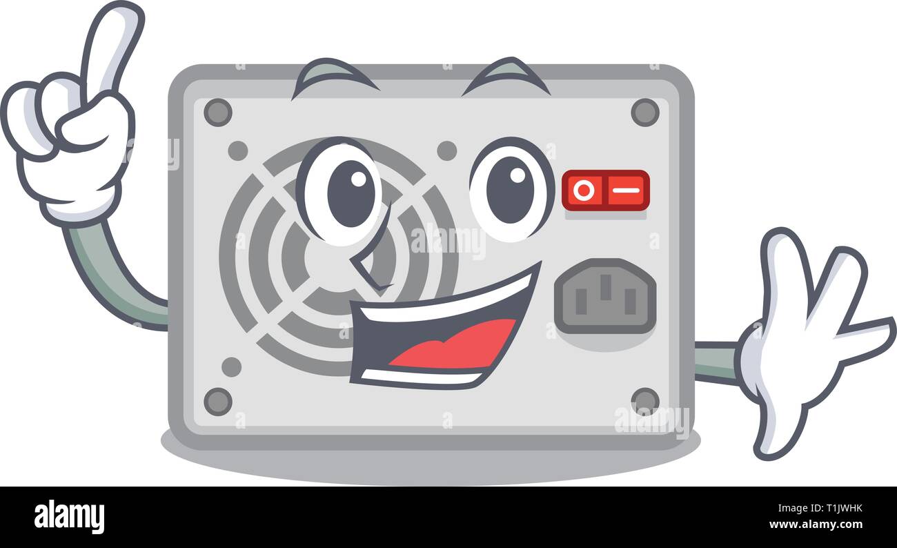 Finger cartoon power supply on the computer vector illustration Stock ...