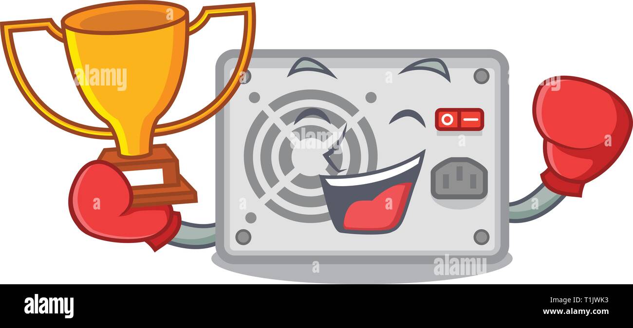 Boxing winner cartoon power supply on the computer vector illustration ...