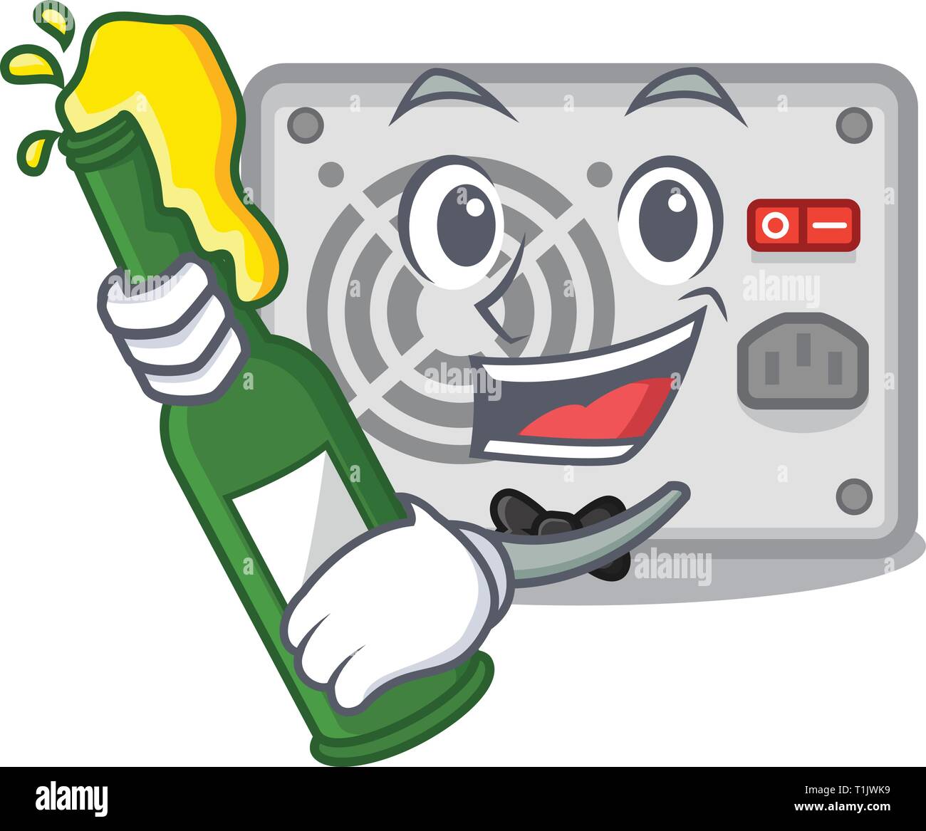 With beer cartoon power supply on the computer vector illustration ...