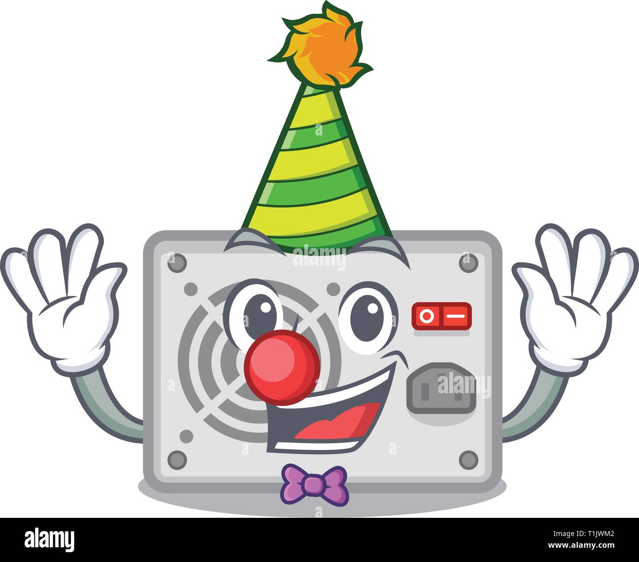 Clown cartoon power supply on the computer vector illustration Stock ...