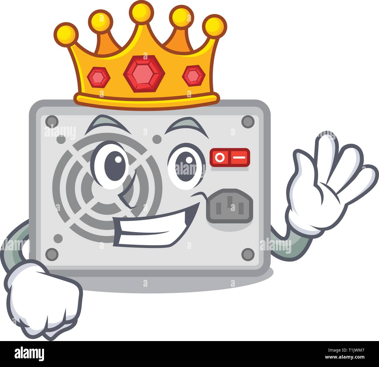 King cartoon power supply on the computer vector illustration Stock ...