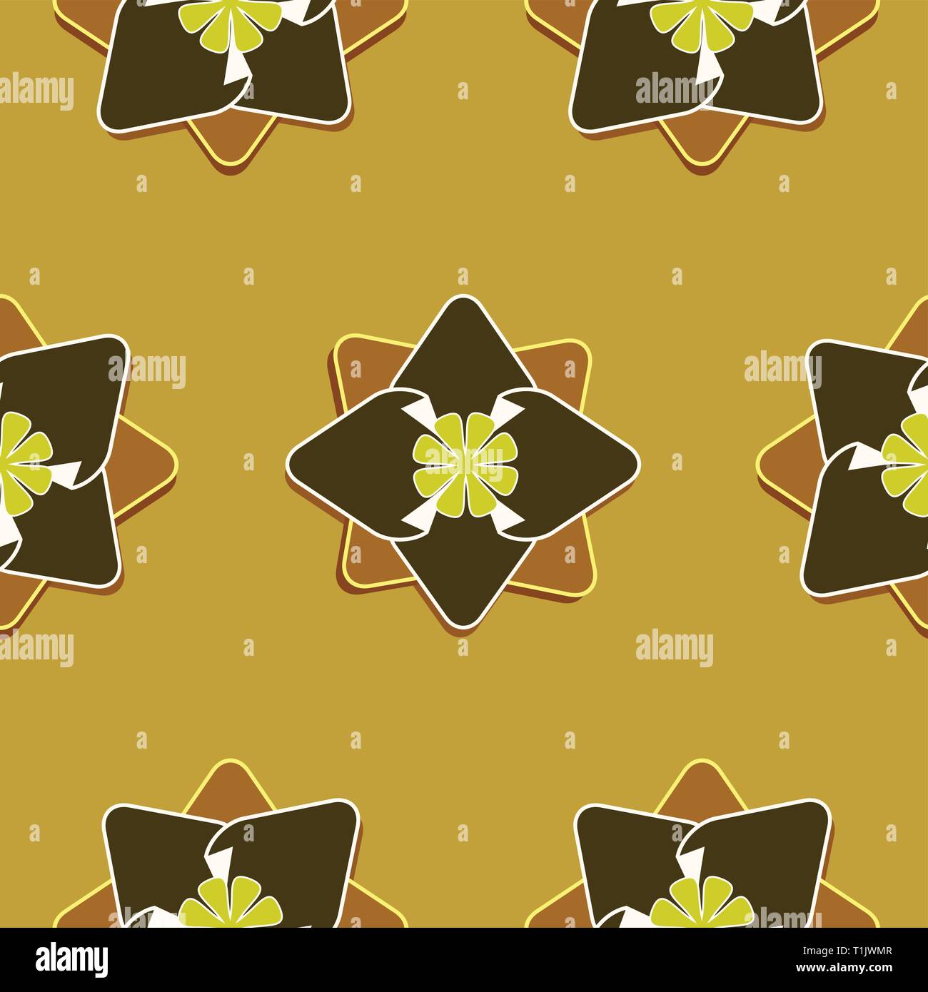 Circle, flower, diamond tile print pattern with overlapping shapes ...