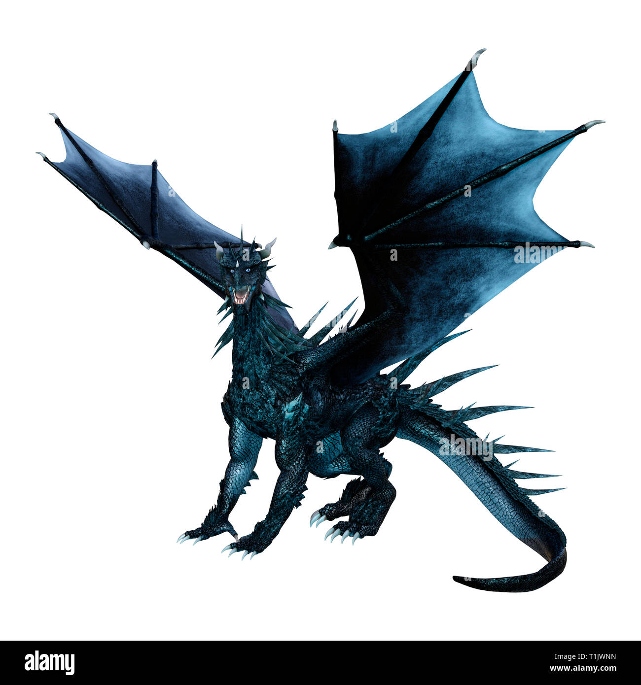 3D rendering of a black fantasy dragon isolated on white background ...