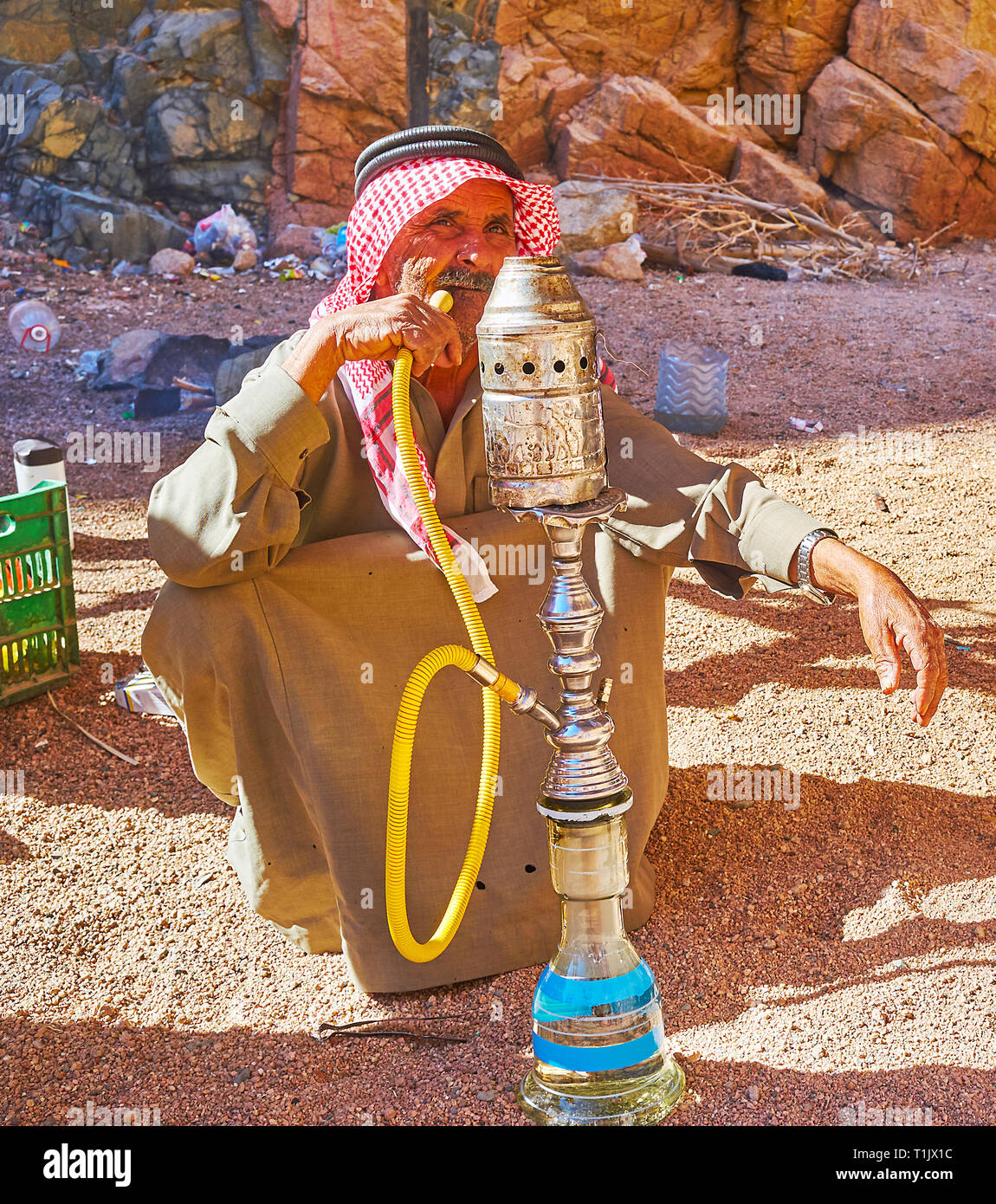 DAHAB, EGYPT - DECEMBER 16, 2017: The portrait of the senior Bedouin ...