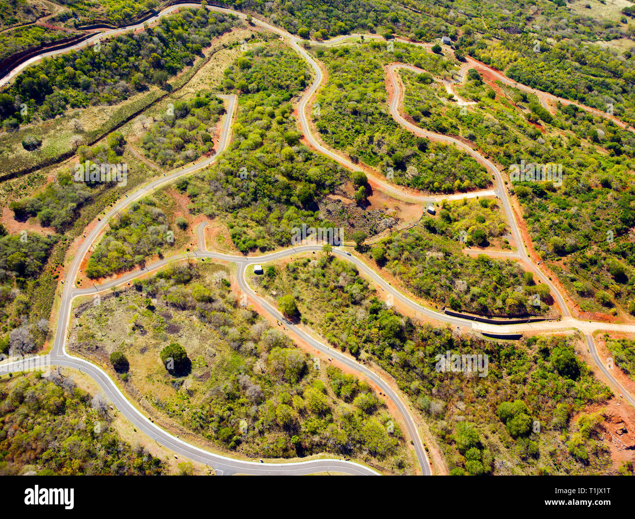 Aerial view of Mauritius island panoramic landscape with green tropical ...