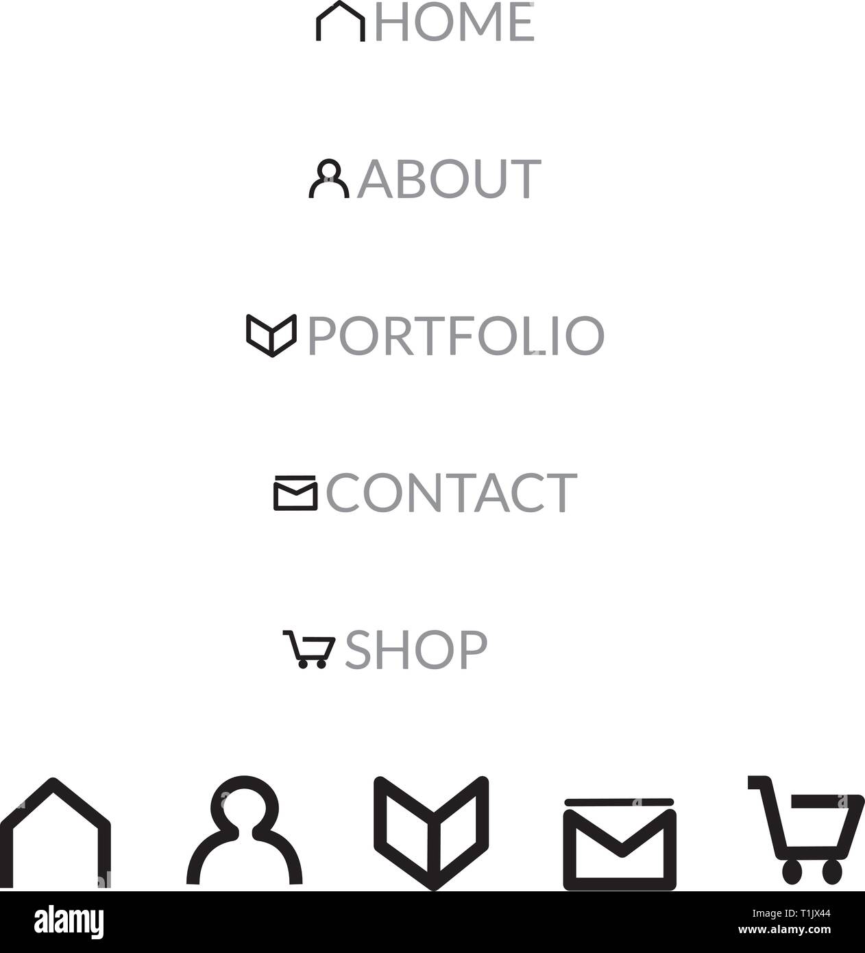 Web page icons for home, about, portfolio, contact & shop Stock Vector ...