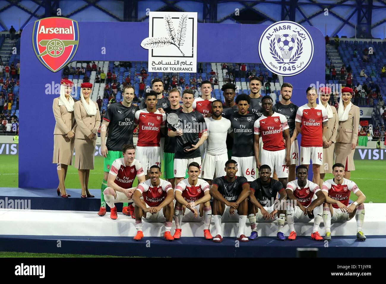 Dubai, United Arab Emirates. 26th Mar, 2019. Arsenal players pose for a ...
