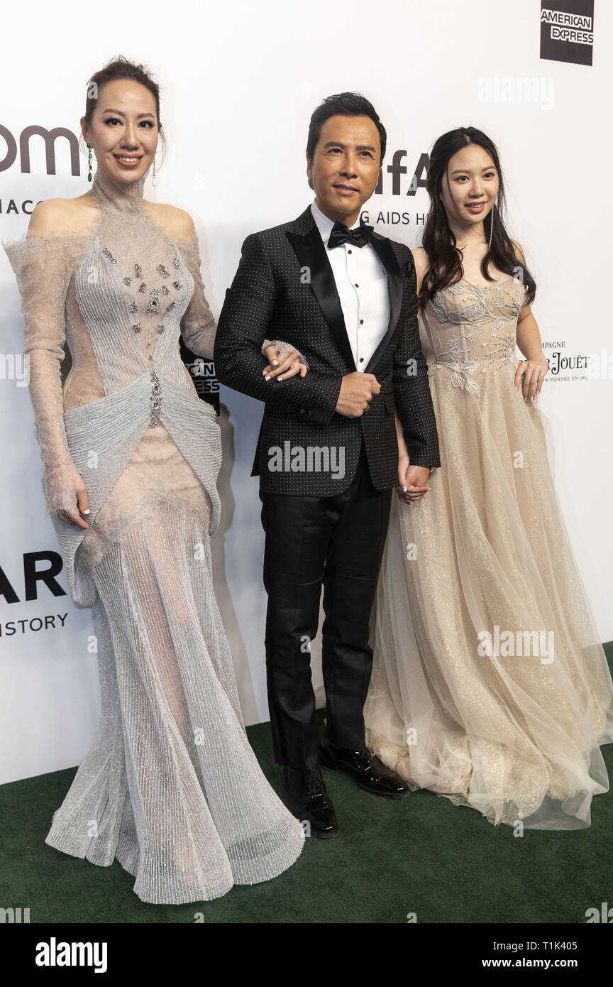 Hongkong, China. 25th Mar, 2019. Donnie Yen, his wife Cissy Wang and his daughter Jasmine ...