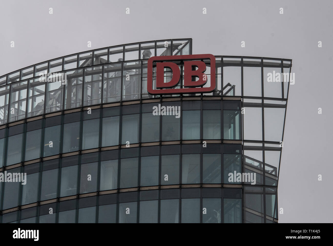 Berlin, Germany. 27th Mar, 2019. The Deutsche Bahn logo can be seen on ...