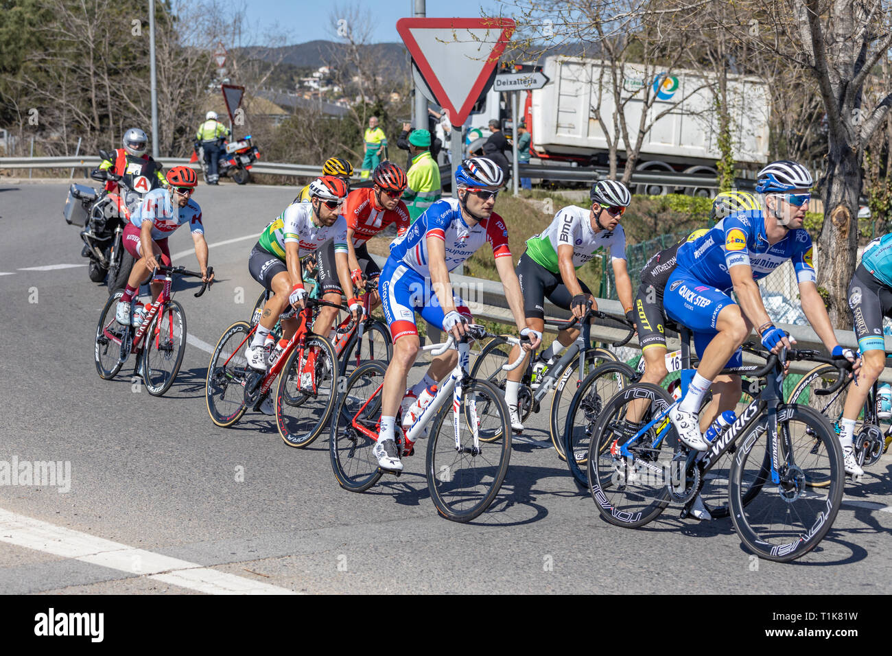 Volta Road Cycling in Catalonia, Spain. 27th March, 2019. Competitors ...