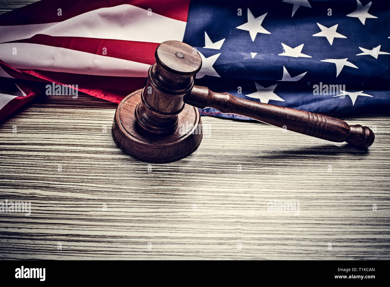 the judge gavel and background with usa flag Stock Photo - Alamy