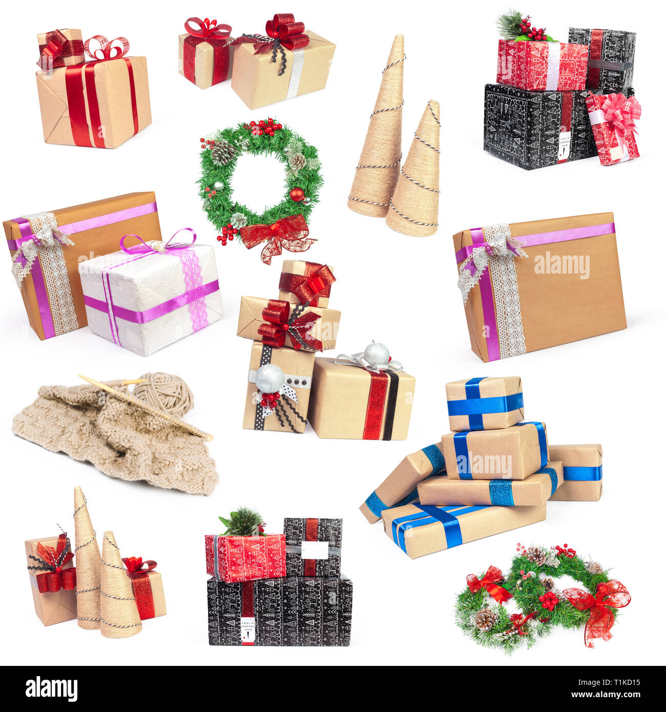 Group of Christmas objects isolated on white background Stock Photo - Alamy