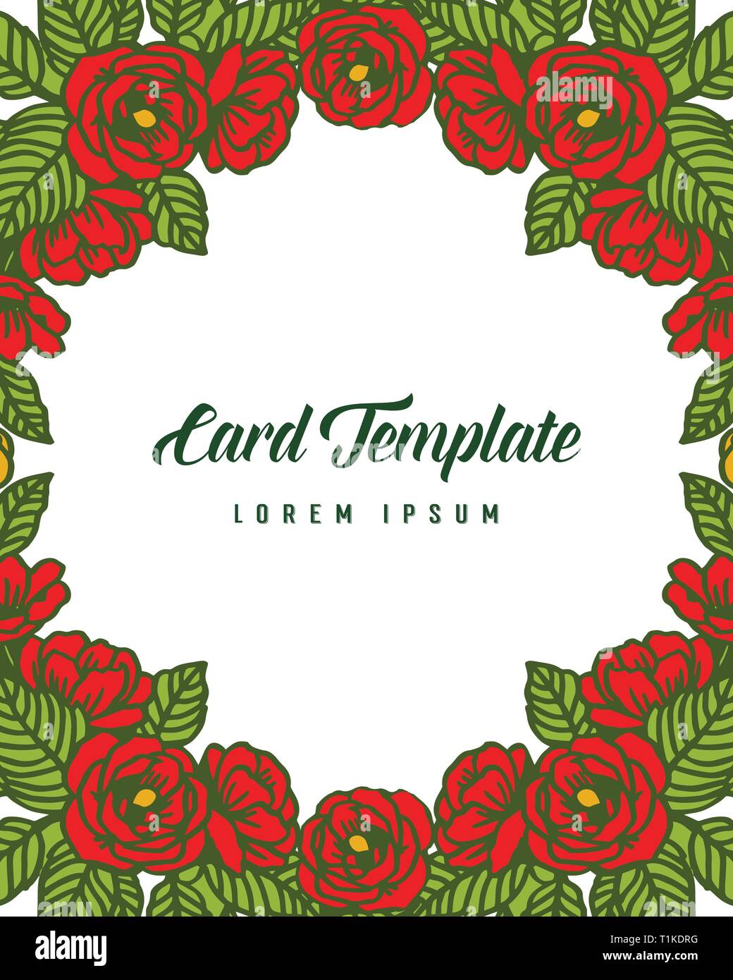Vector illustration texture of card template with red rose flower frame ...