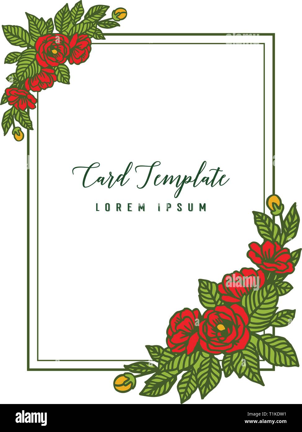 Vector illustration texture of card template with red rose flower frame ...